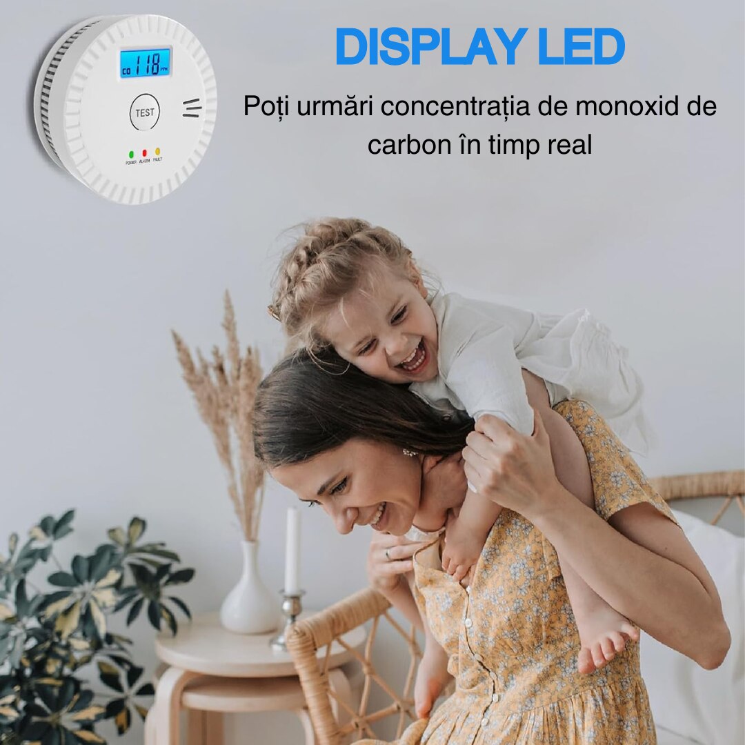 Detector 2 in 1 Monoxid de Carbon si Fum, Senzor dual, Display LED ...