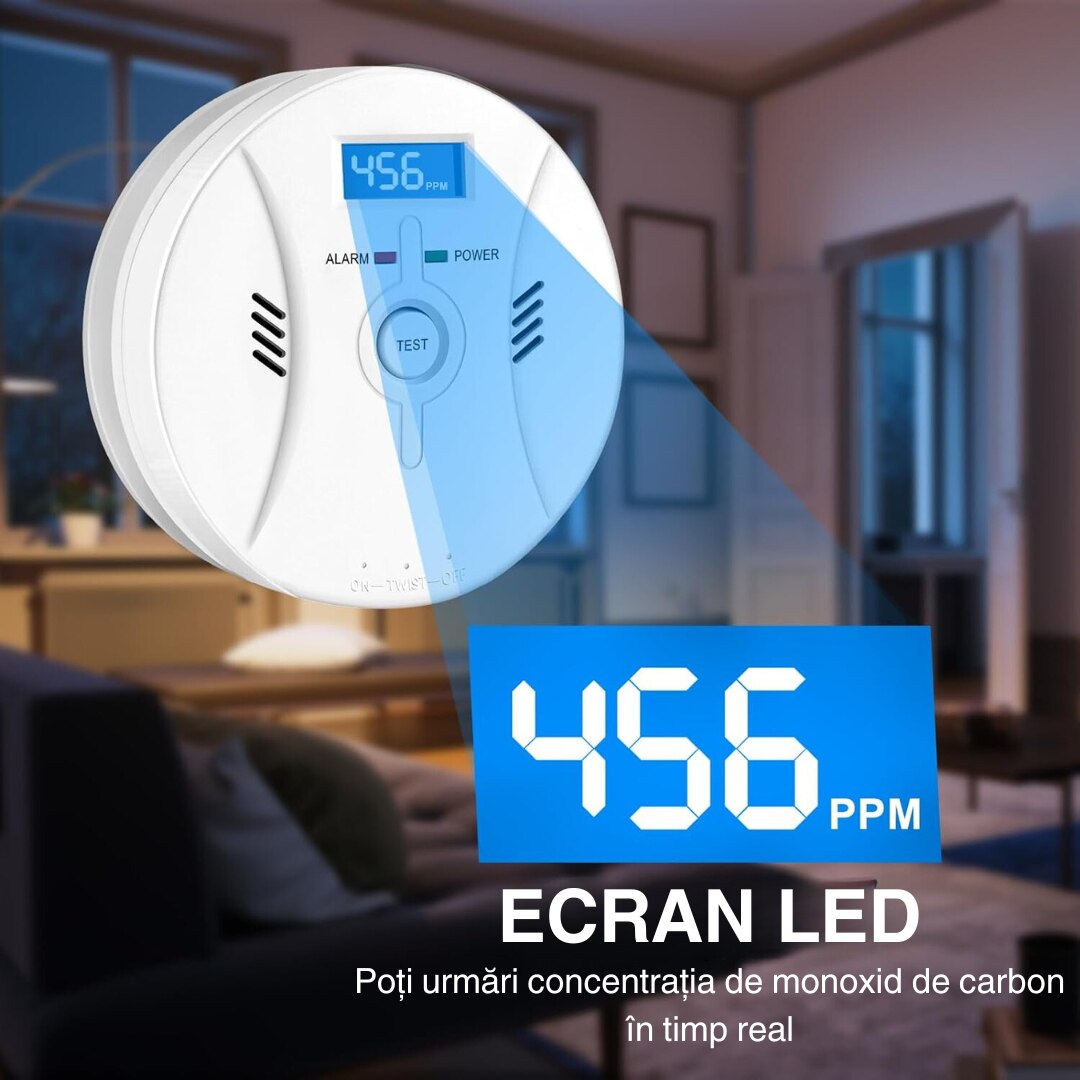Detector 2 in 1 Monoxid de carbon si Fum, Senzor dual, Display LED ...