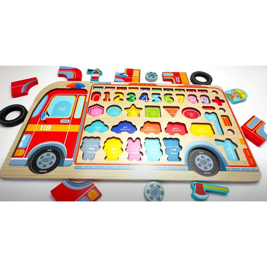 Placa logaritmica multifunctionala Montessori cu figurine, masinute ...