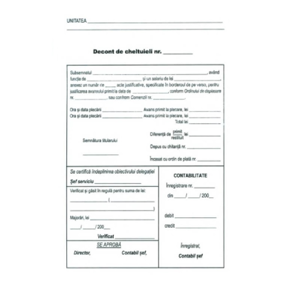 Decont de Cheltuieli A5, 100 File/Carnet, Fata/Verso - Formular ...