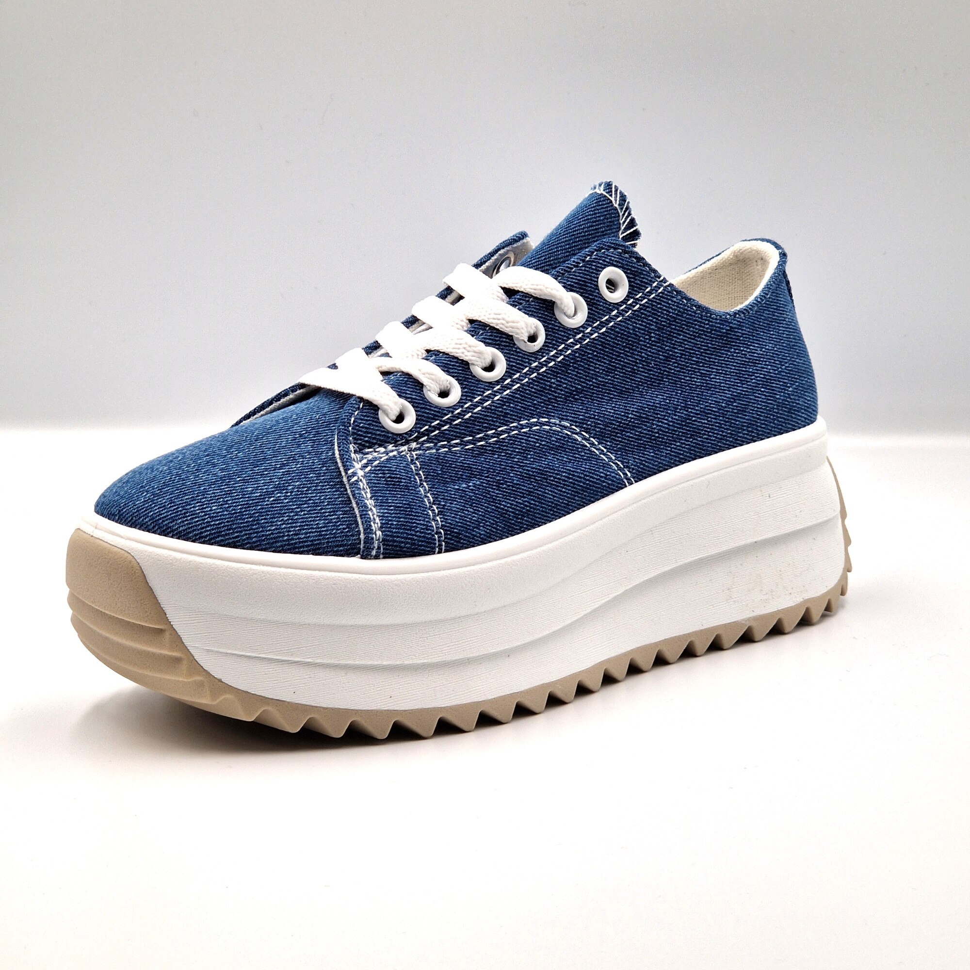 Tenisi flatform din material textil denim - eMAG.ro