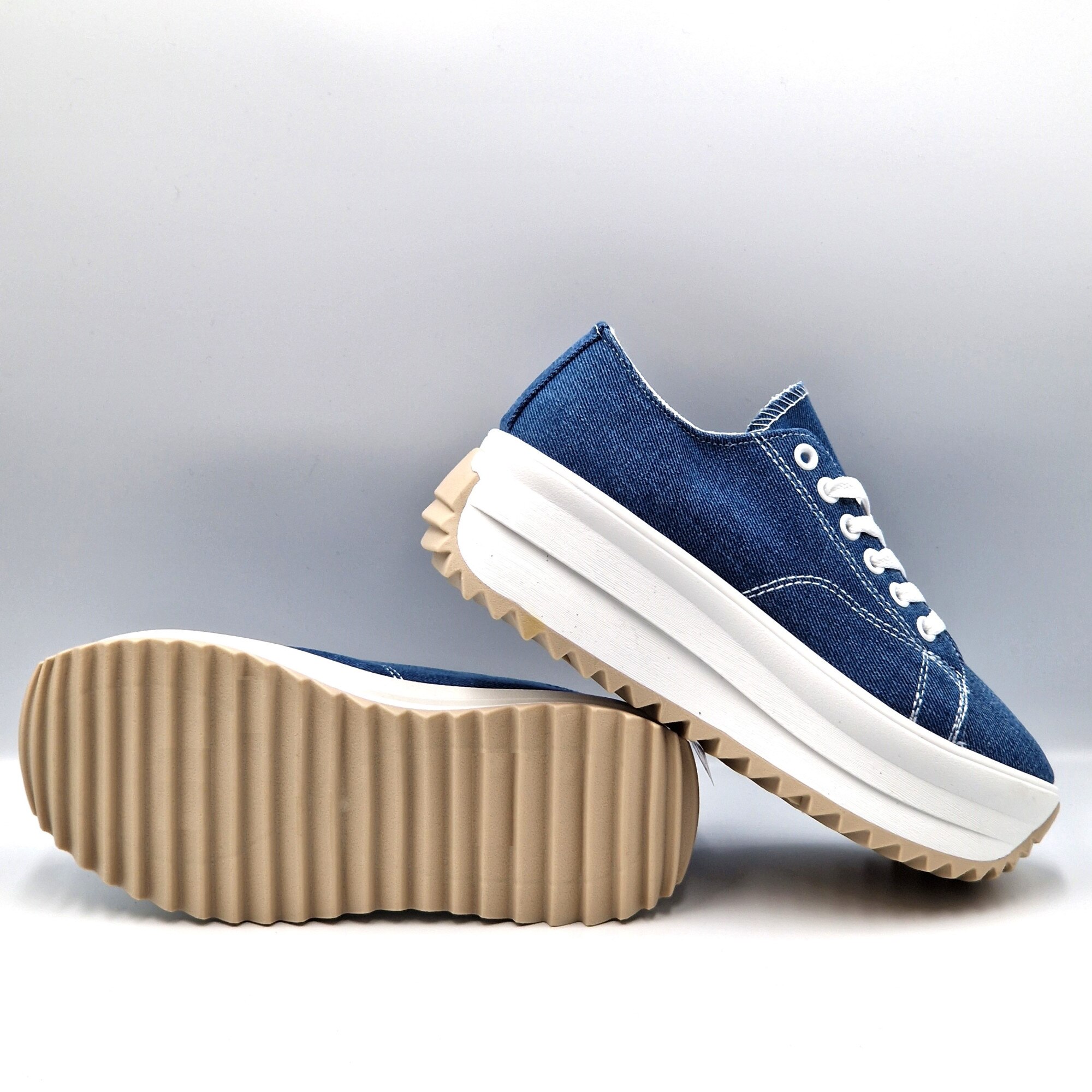 Tenisi flatform din material textil denim - eMAG.ro