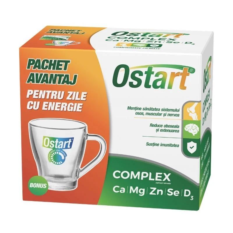 Pachet Avantaj Ostart Complex Ca + Mg + Zn + Se + D3, 30 comprimate ...