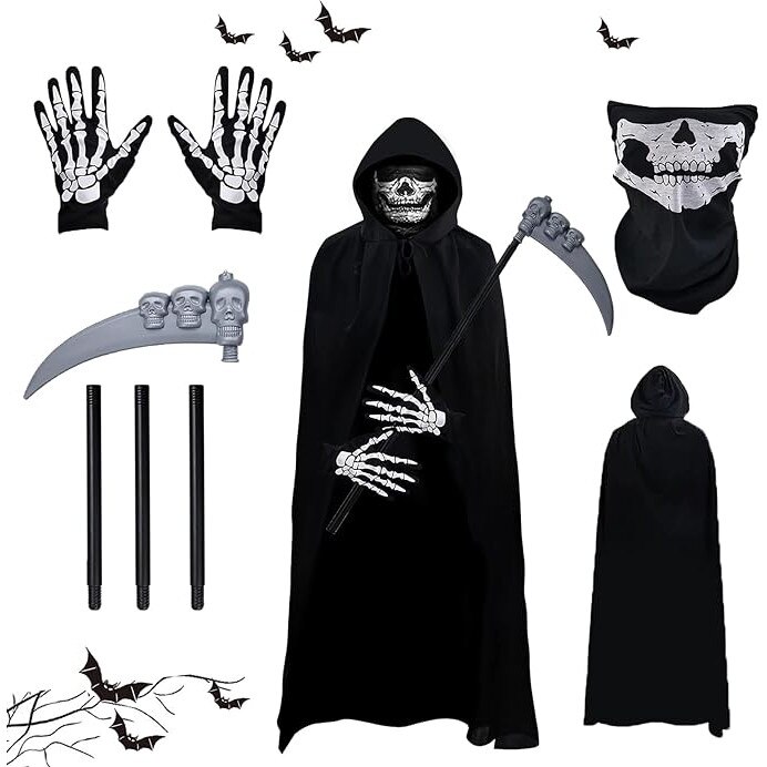 Costum Grim Reaper, set din 4 piese - mantie Moartea fioroasa, manusi ...