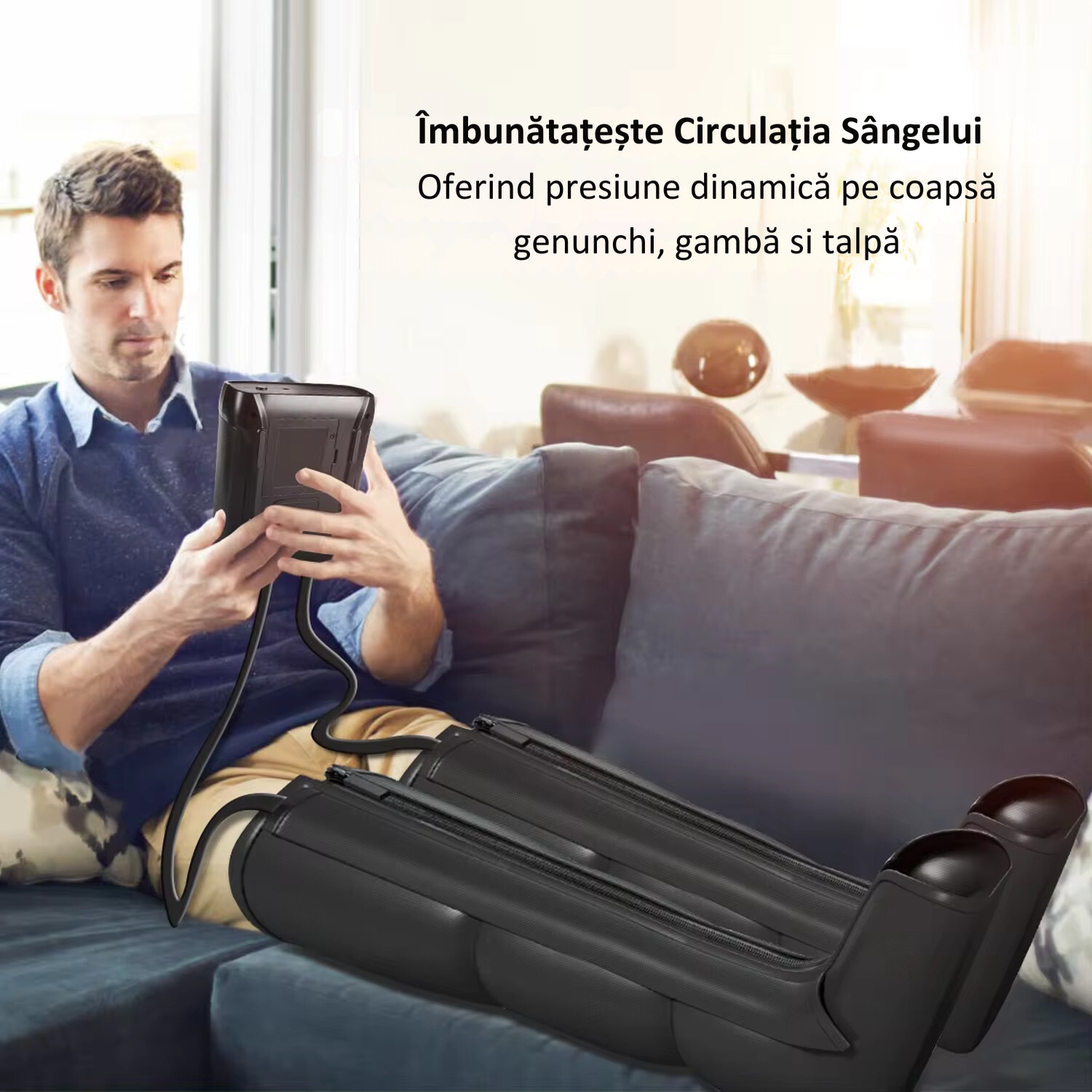 Aparat masaj picioare premium cu baterie, Zoffer, drenaj limfatic ...