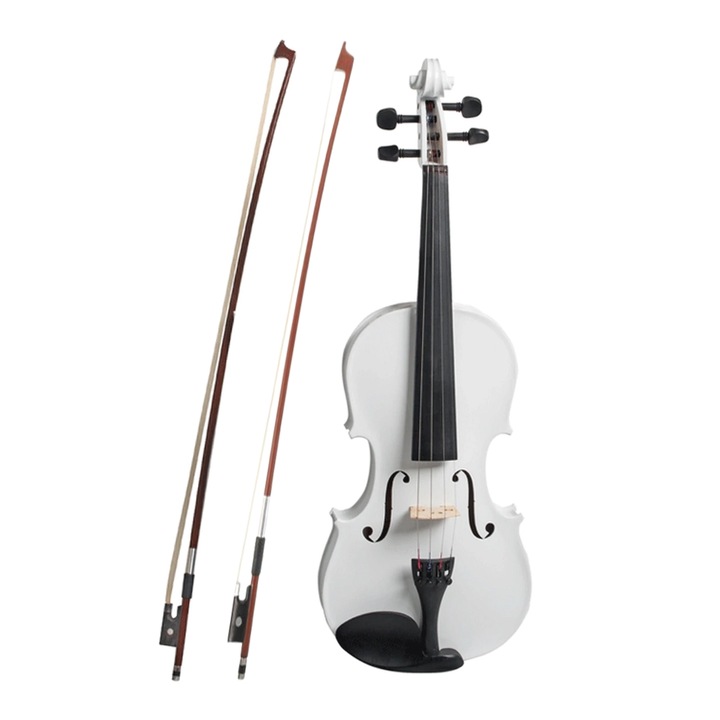 Vioara clasica din lemn IdeallStore®, Marime 4/4, doua arcusuri, alba ...