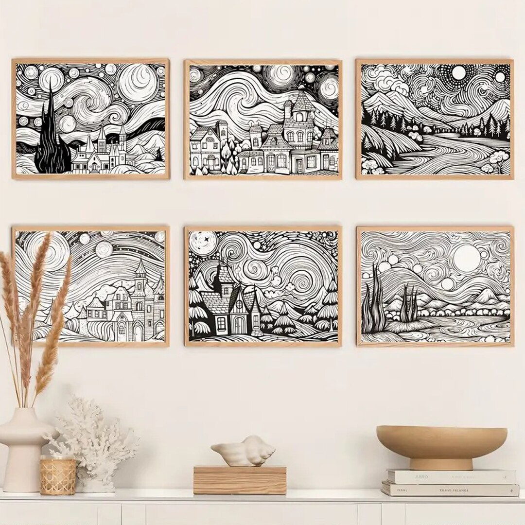 Carte de colorat pentru adulti, Van Gogh, 32 de imagini A4, antistres ...