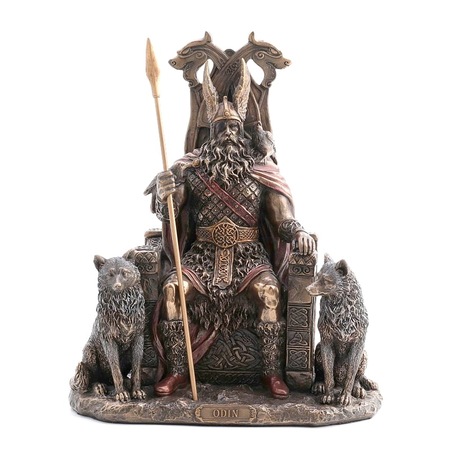 Figurina Odin cu lupii Geri si Freki, zeul nordic suprem, zeul ...