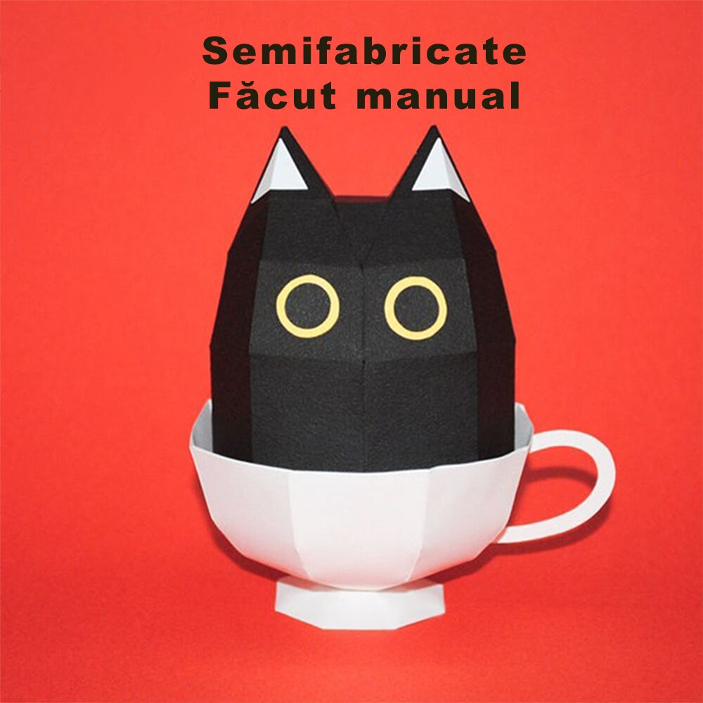 Set DIY Model de Hartie Pisica in Ceasca, Negru/Alb - eMAG.ro