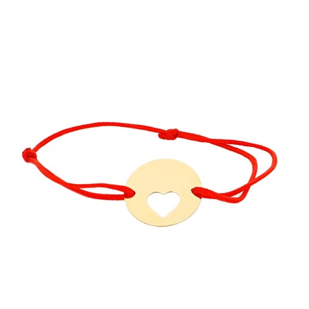 Bratara snur reglabil cu banut si inima decupata, aur 14k - eMAG.ro