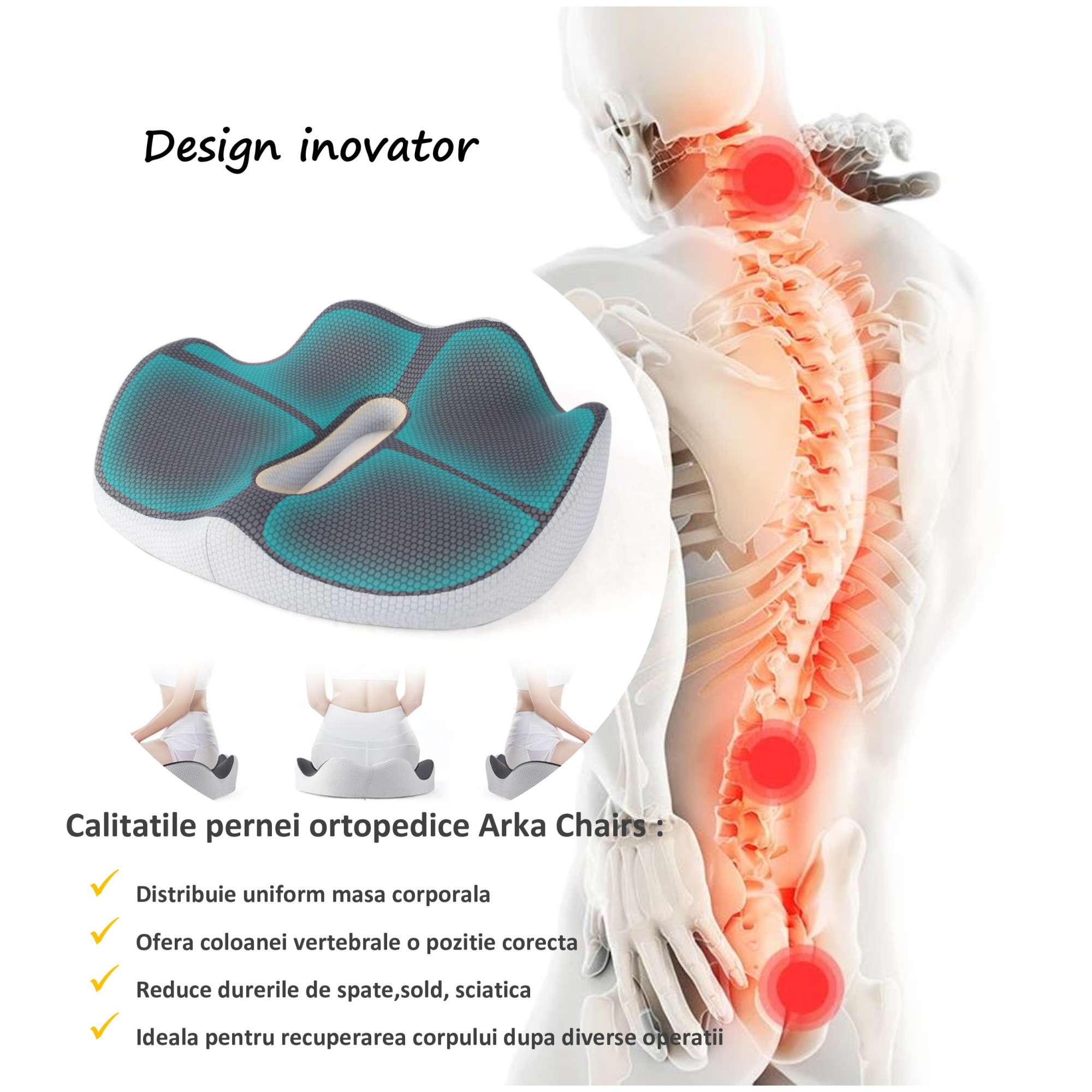 Perna ortopedica sezut, spuma cu memorie, husa lavabila, respirabila si ...