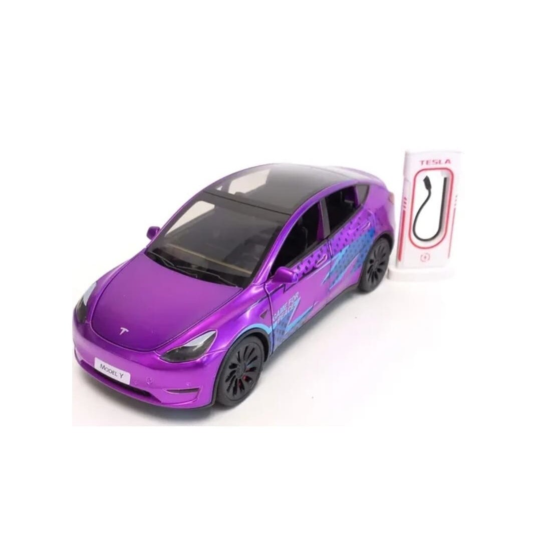 Masinuta metal mecanica, model Tesla Model Y, cu statie de alimentare ...