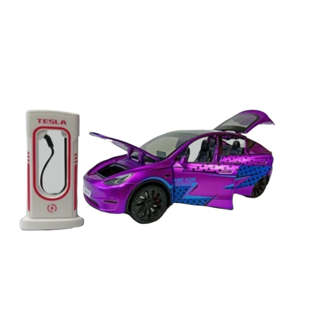 Masinuta metal mecanica, model Tesla Model Y, cu statie de alimentare ...