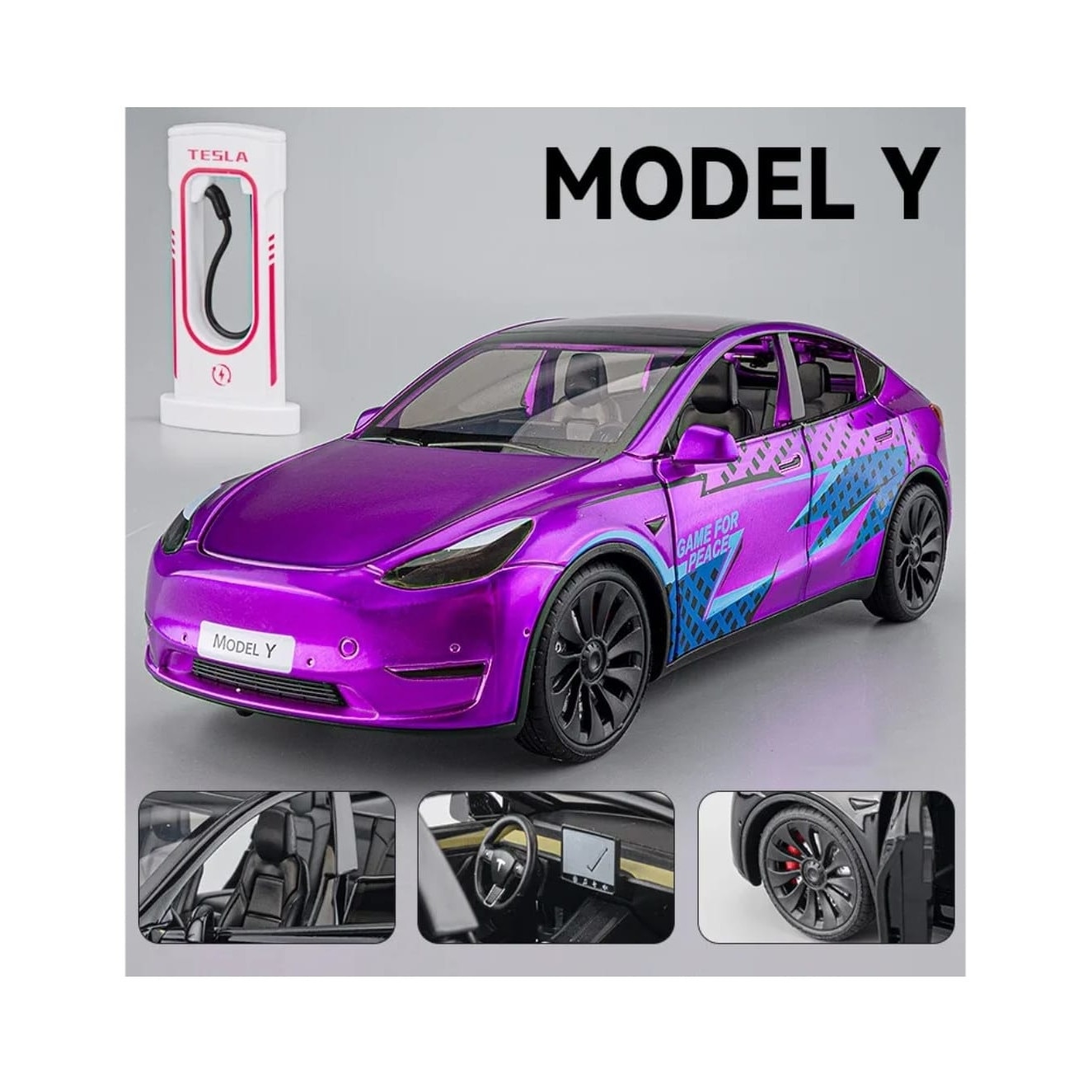 Masinuta metal mecanica, model Tesla Model Y, cu statie de alimentare ...