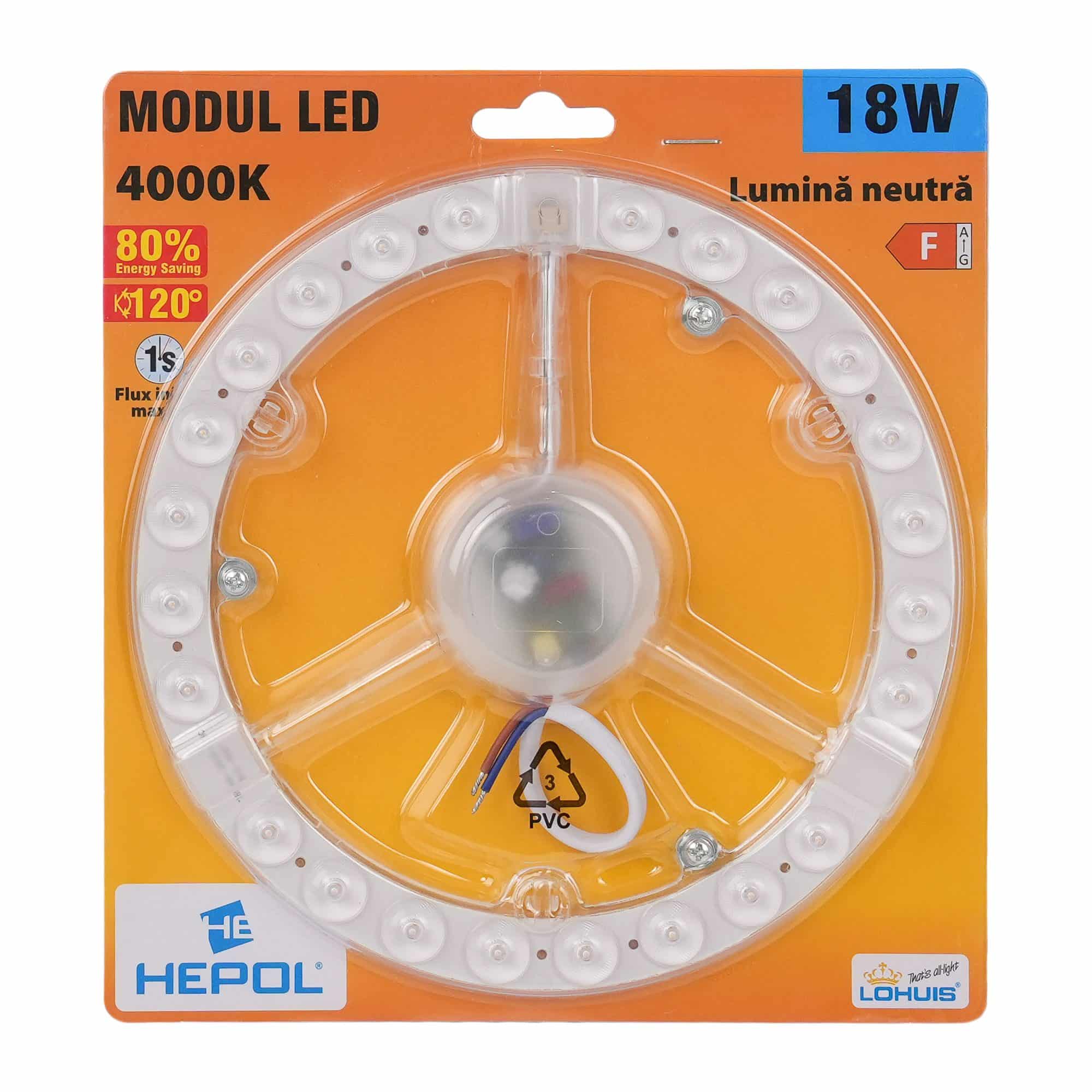 Kit modul Led circular 18W + Driver 1800 lm, 196 mm, lumina neutra ...