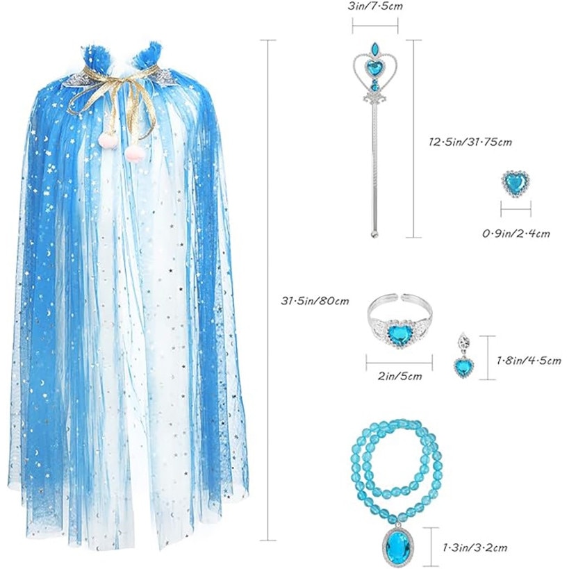 Set costum printesa, 7 piese, Cu mantie de printesa, diadema, bagheta ...
