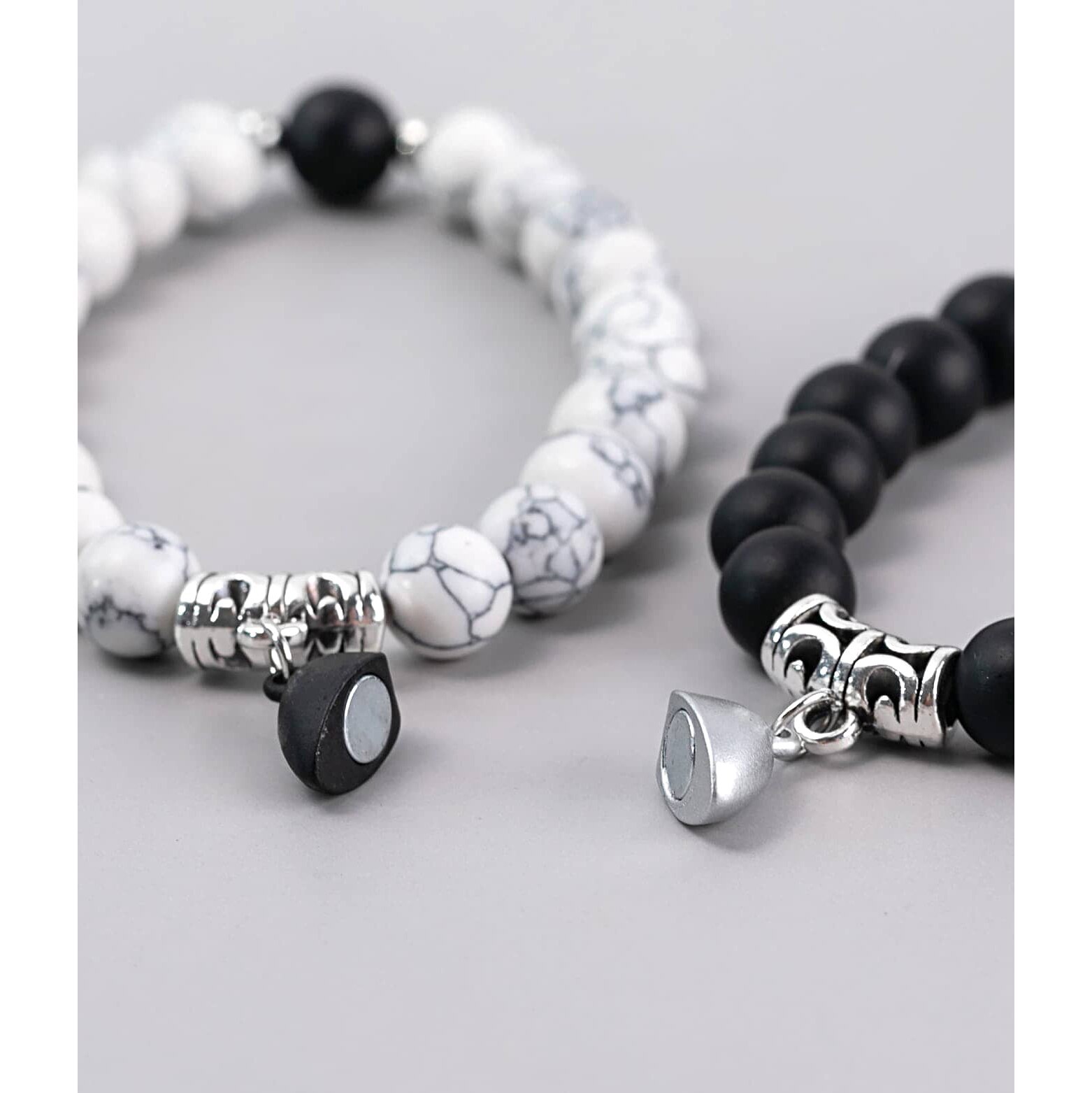 Set bratari cuplu cu inimioara magnet din roca, elastice, unisex ...