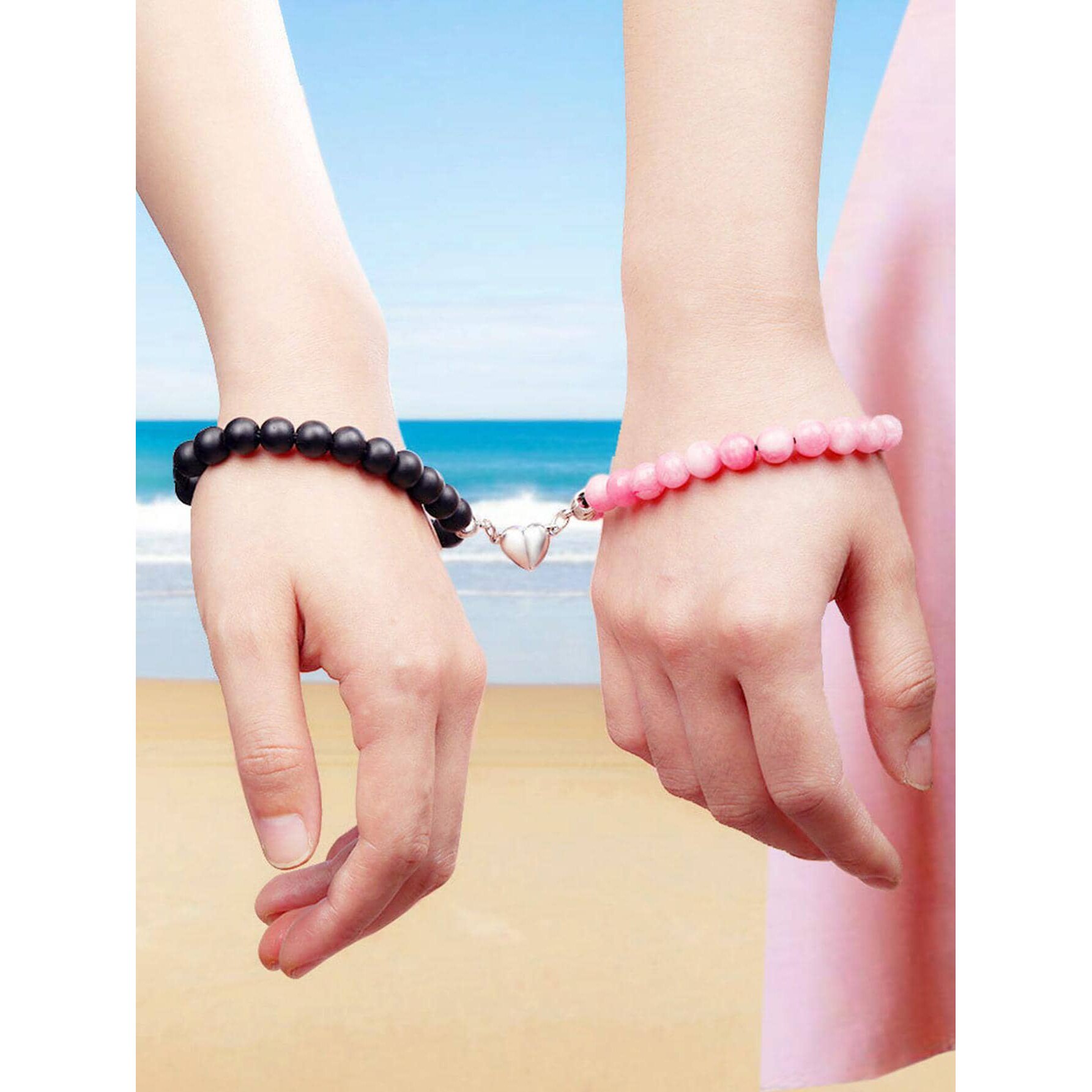 Set bratari cuplu cu inimioara magnet din roca, reglabile, unisex ...