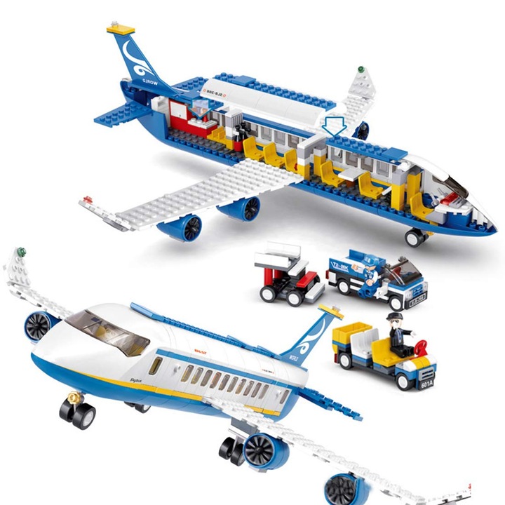 Set de constructie, Model Avion de pasageri, Wallalla, 4 figurine, 463 ...