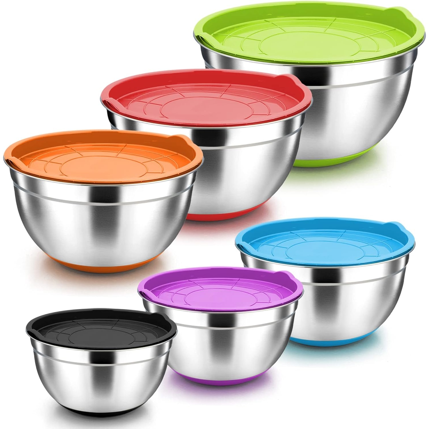 Set 6 boluri cu capace Mmgoqqt, fund din silicon antiaderent, inox, 0.8 ...