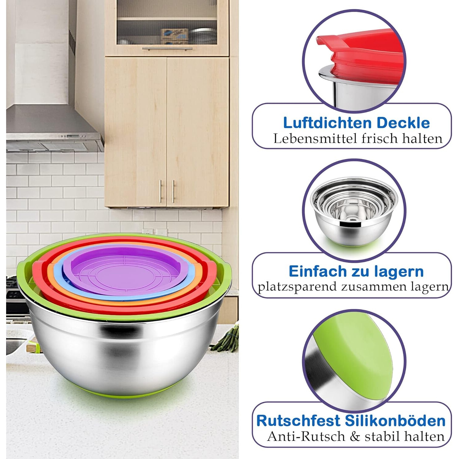 Set 6 boluri cu capace Mmgoqqt, fund din silicon antiaderent, inox, 0.8 ...