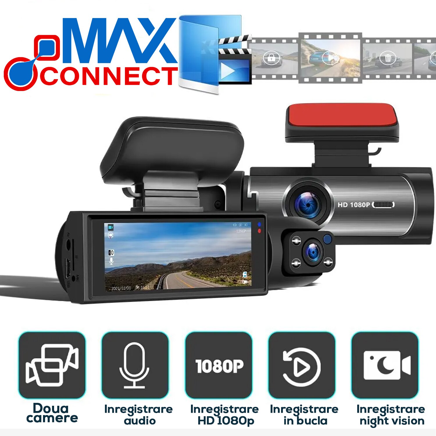 Двоен DVR видеорегистратор, Full HD, 1080p резолюция, LCD екран с ...