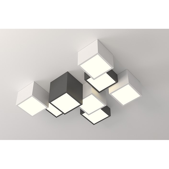 Lustra LED, 8 corpuri patrate, alb – negru, 96W, lumina rece, 67x52x18 ...