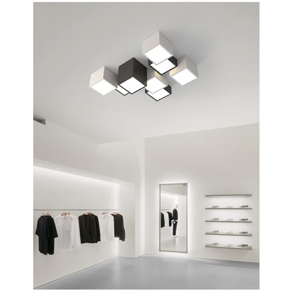 Plafoniera LED, 8 corpuri patrate, alb – negru, 96W, lumina reglabila ...