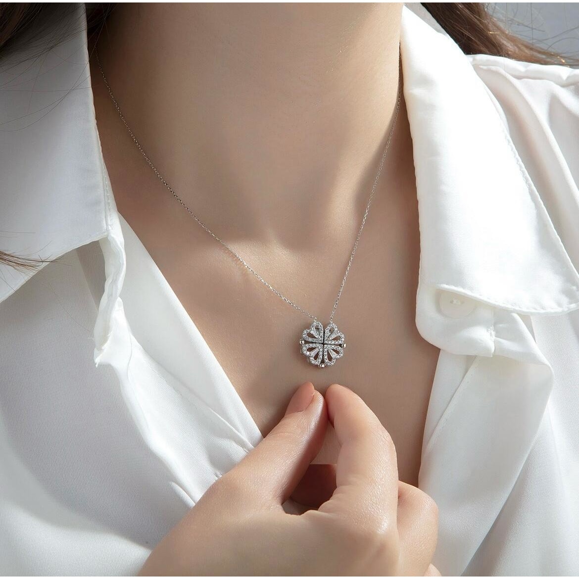 Червена криогенирана истинска роза и комплект колиета 2 в 1, магнитно сърце, сребро 925 - eMAG.bg