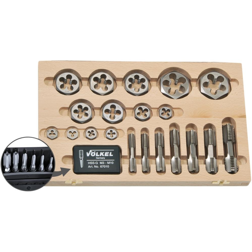 Trusa set tarozi si filiere, M3-M20 HexTap, VOLKEL, 11 piese, caseta ...