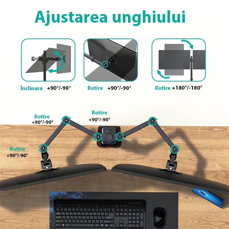 Suport birou 2 monitoare amXea M17 Negru, pentru monitoare 13"-32" pana ...