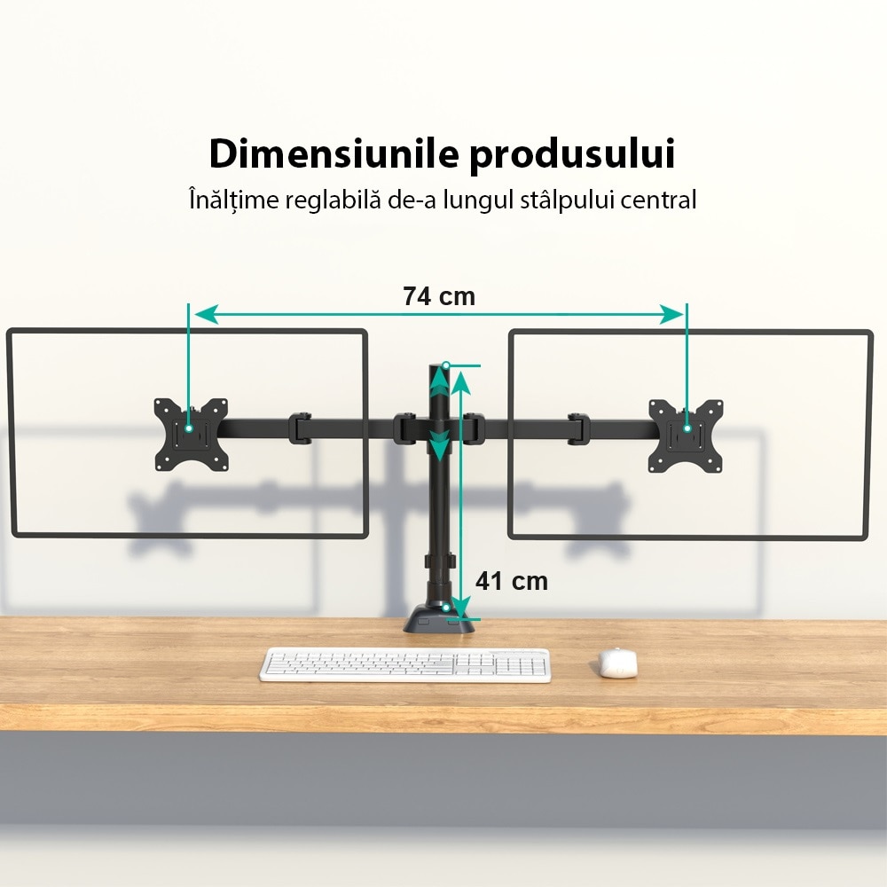 Suport birou 2 monitoare amXea M17 Negru, pentru monitoare 13"-32" pana ...