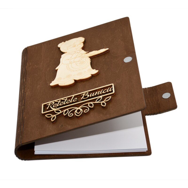 Caiet pentru Retetele Bunicii cu Coperti din lemn, A5, Piksel, Maro ...