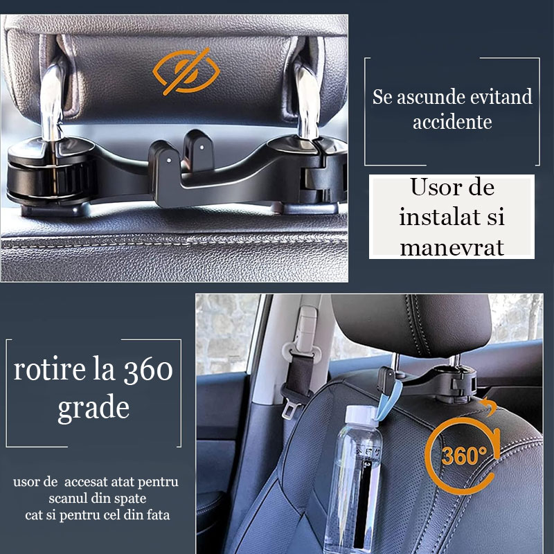 Carlig tetiera scaun, multifunctional suport telefon -ETESTOC®, rotire ...