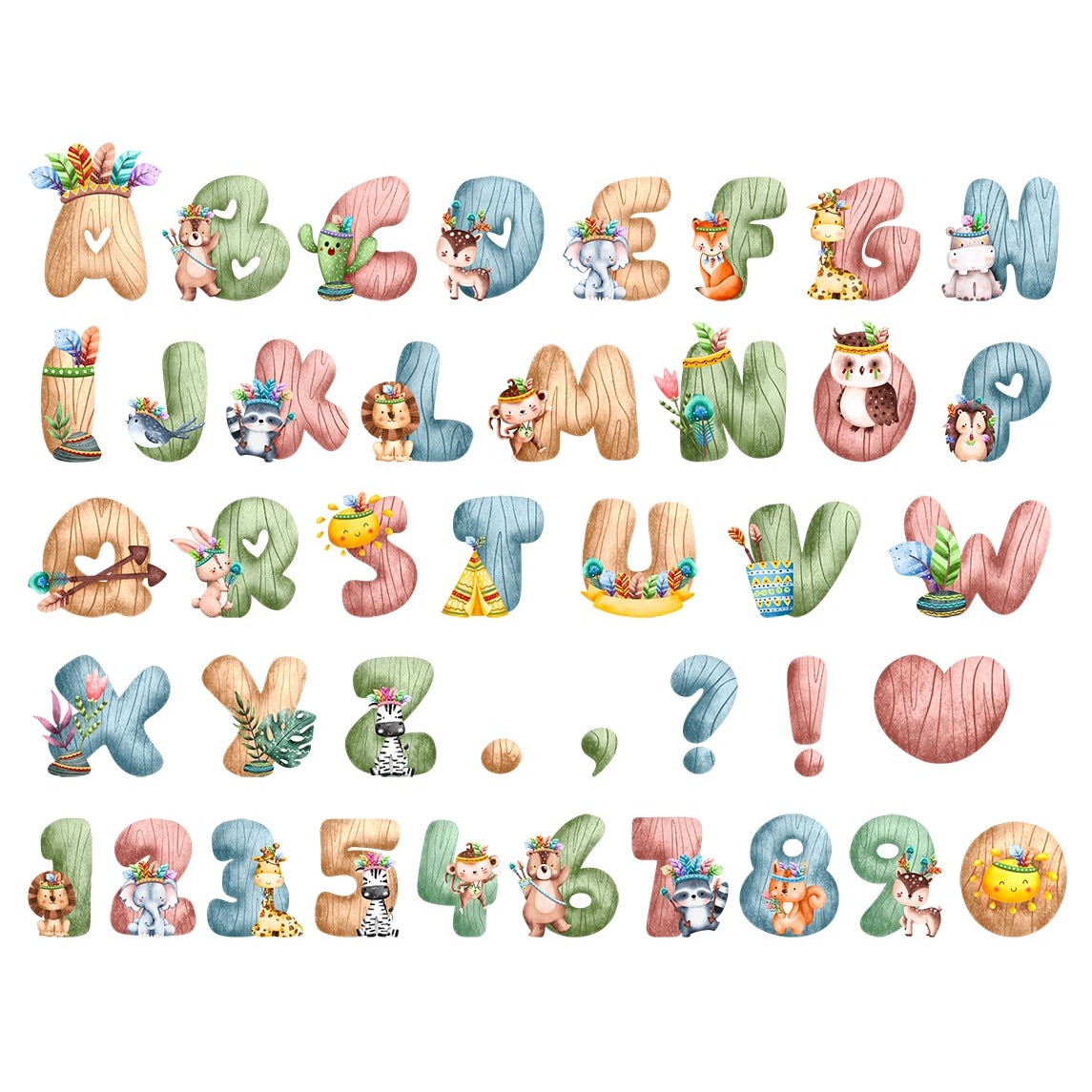 Sticker decorativ, Alfabetul si numere cu animale, 12535ST - eMAG.ro