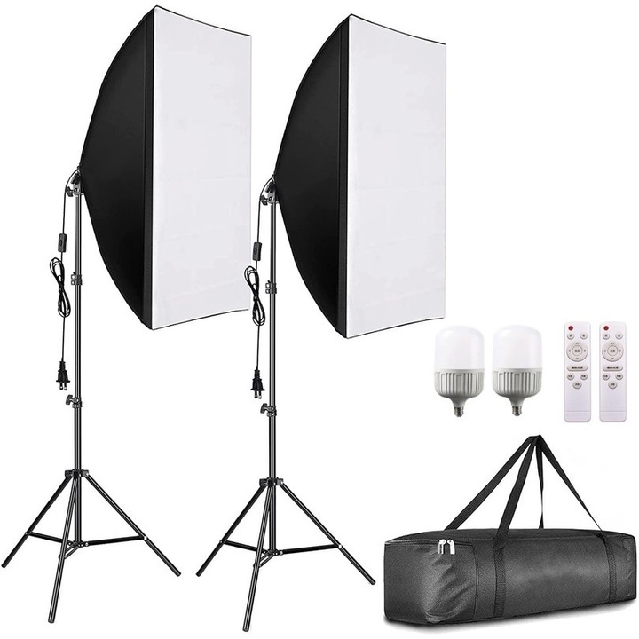 Комплект лампи за софтбокс 2 части, WALALLA, 50 X 70 см, 2 кг, 2700-6500k, черни - eMAG.bg