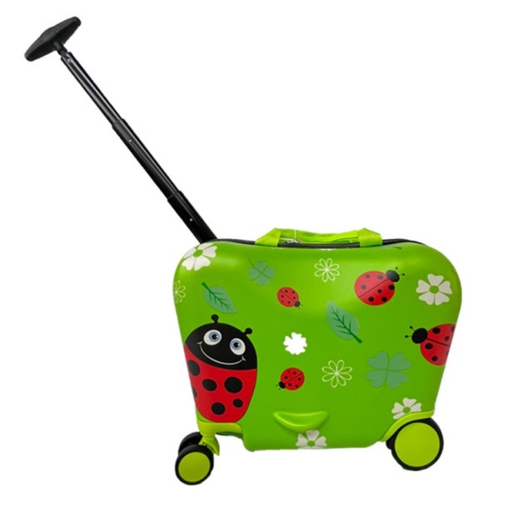 Troler valiza Ride-on Bouncie 18", din ABS, pentru copii, maner ...