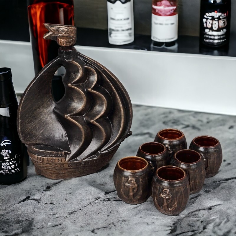 Set pentru Tuica din Ceramica, Sticla Vapor 1 l cu 6 pahare 50 ml - eMAG.ro