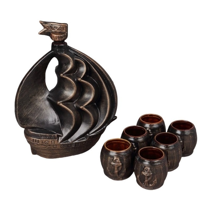 Set pentru Tuica din Ceramica, Sticla Vapor 1 l cu 6 pahare 50 ml - eMAG.ro