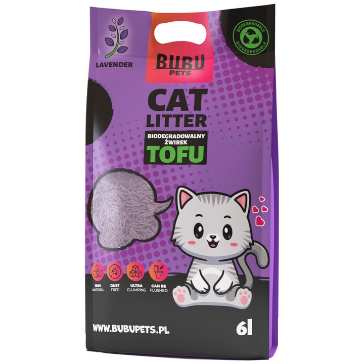 Asternut igienic pentru pisici 100% biodegradabil, Lavanda, Tofu, 2.5 ...