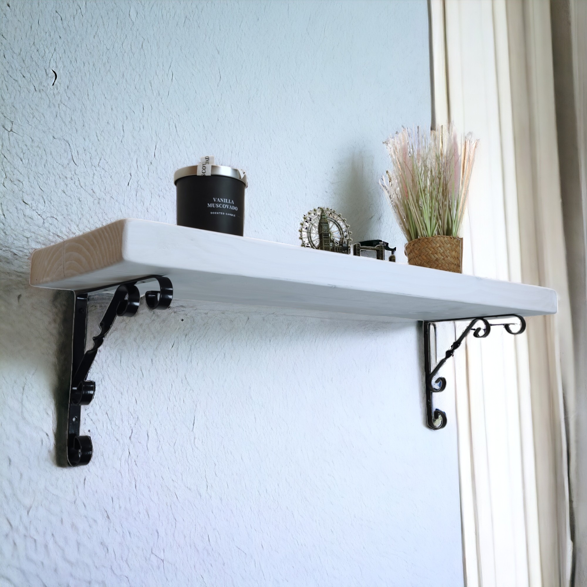 Raft de Perete Agatat din Lemn Rustic cu Suport, Moderix WO 100 BL, Alb ...