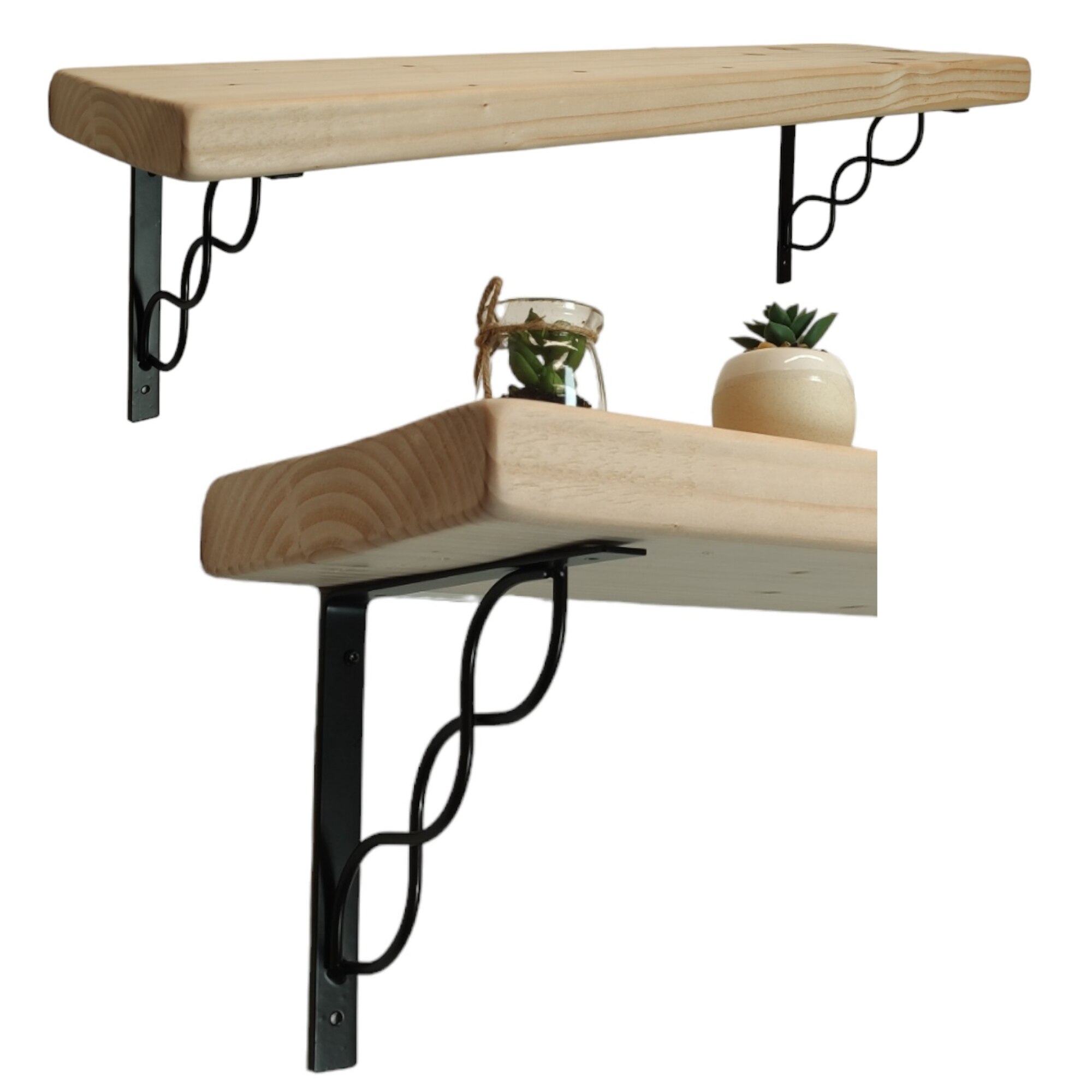 Raft de Perete Agatat din Lemn Rustic cu Suport, Moderix WPRP 200 BL ...