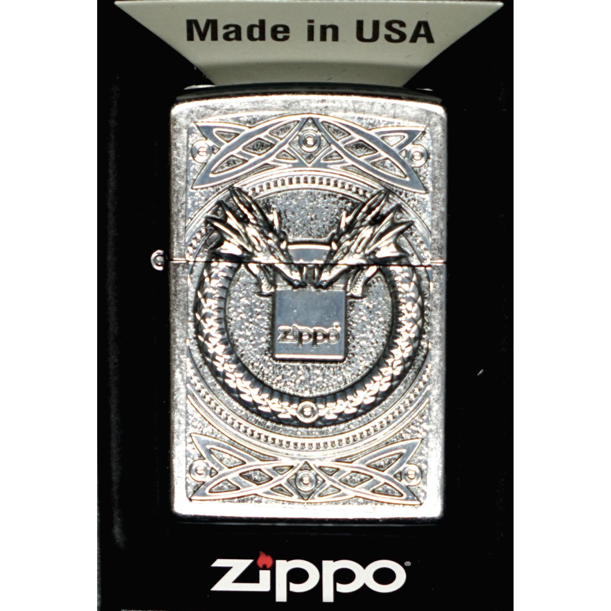 Set Bricheta Zippo Dragons, Multicolor, Etui din Piele Naturala, in ...