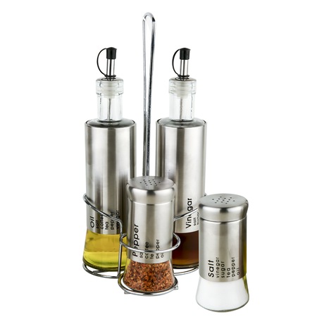 Set oliviera si recipiente pentru condimente, HORECANO, 4 bucati, CROM ...