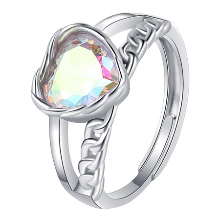 Inel lant colorat, zircon, aur alb 18k, dimensiune reglabila - eMAG.ro