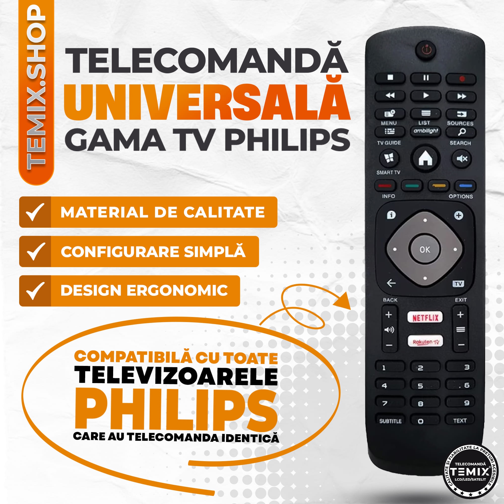 Telecomanda universala Philips, compatibila cu toate televizoarele ...