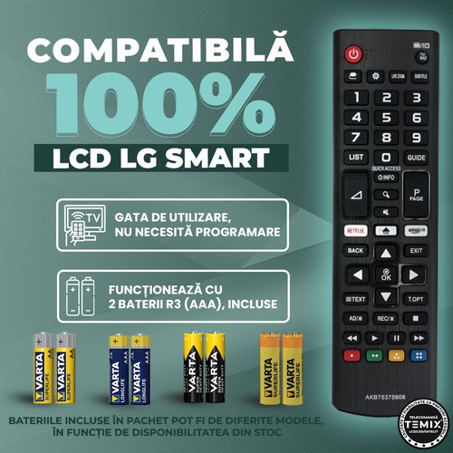 Telecomanda universala LG, compatibila cu toate televizoarele LG LCD/LED Smart, AKB75095308 ...