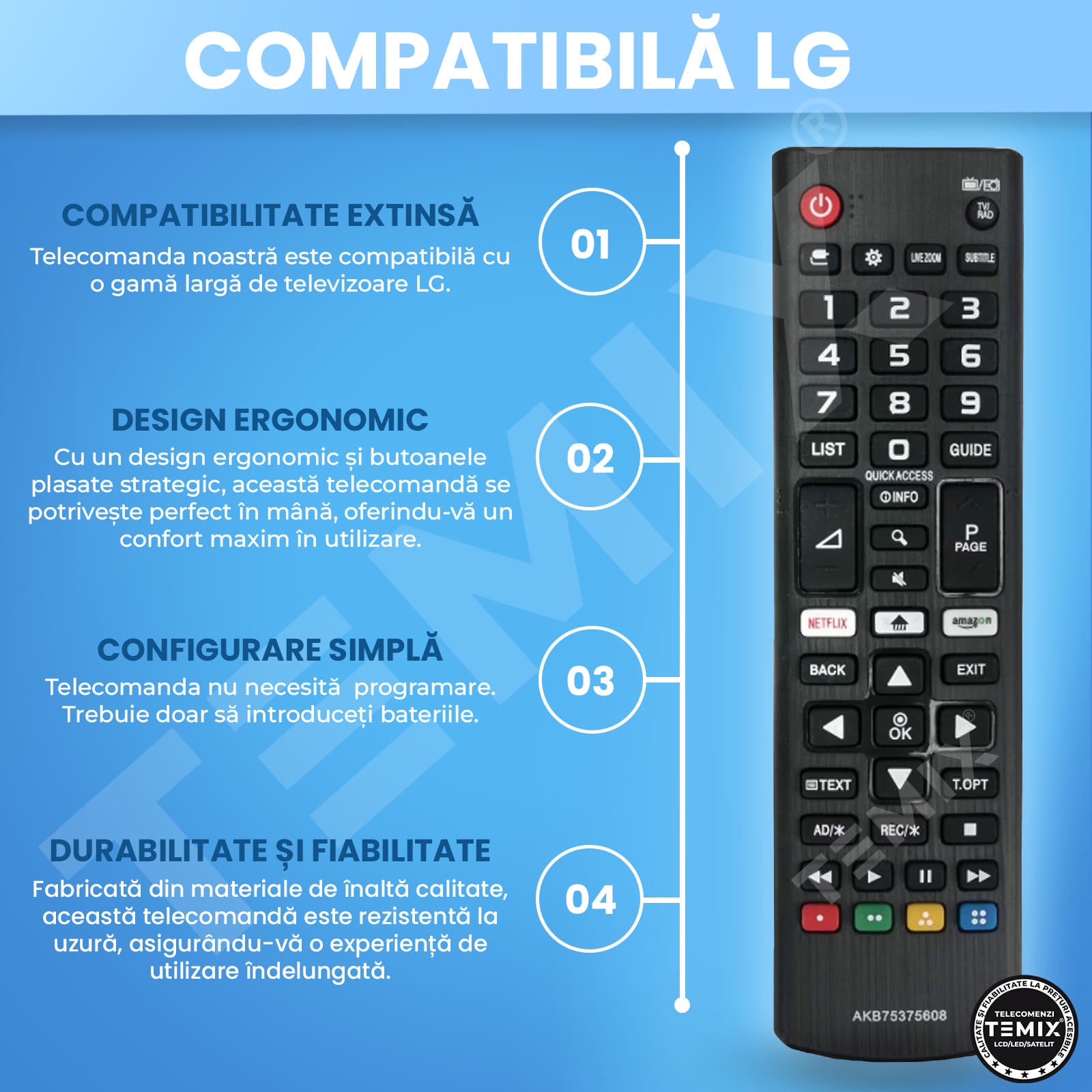 Telecomanda universala LG, compatibila cu toate televizoarele LG LCD/LED Smart, AKB75095308 ...
