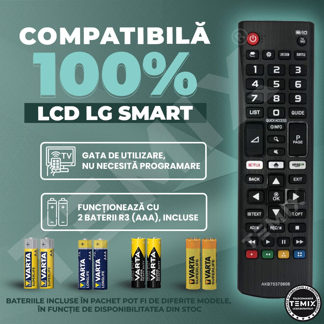 Telecomanda universala LG, compatibila cu toate televizoarele LG LCD/LED Smart, AKB75095308 ...