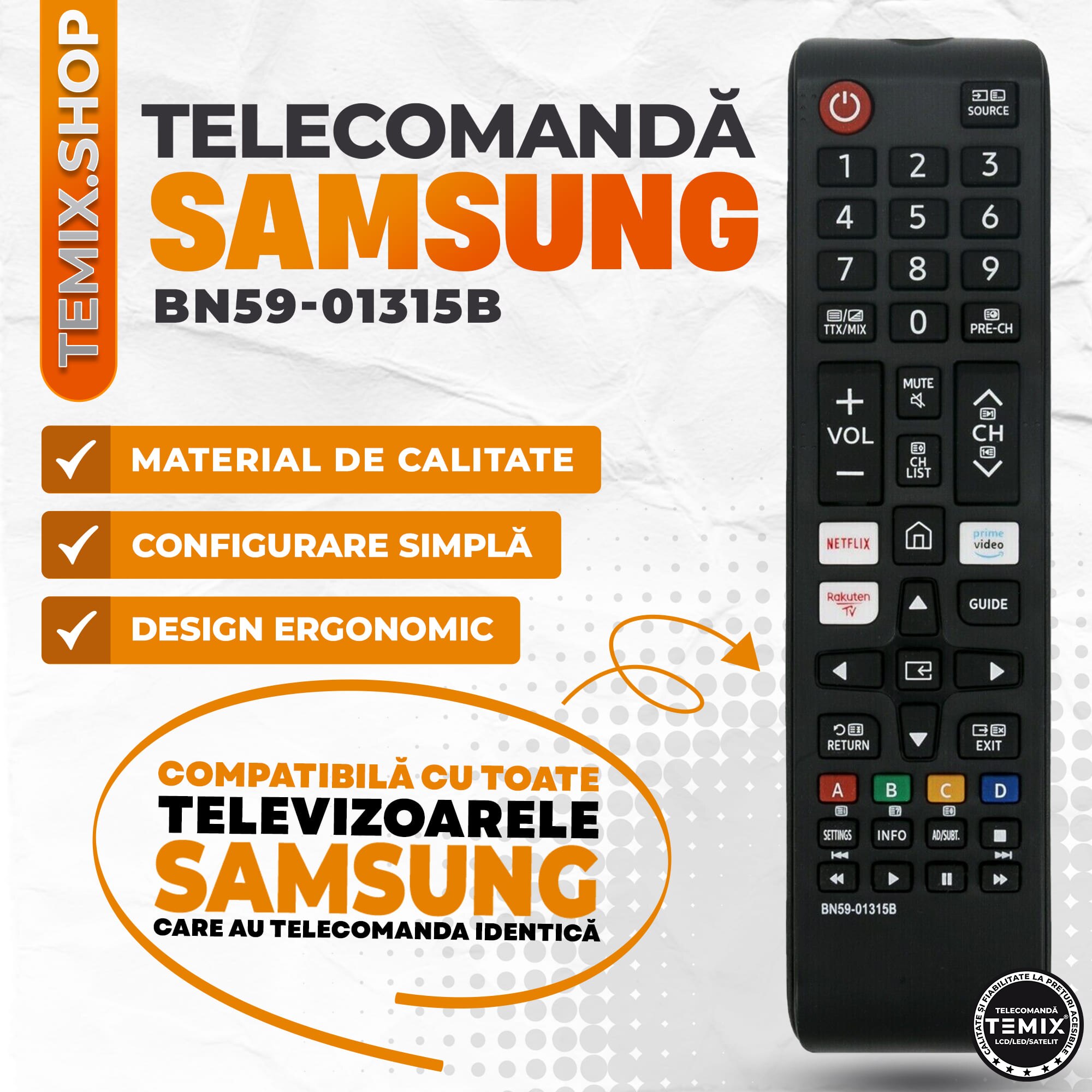 Telecomanda compatibila Samsung smart, BN59-01315B, butoane dedicate ...